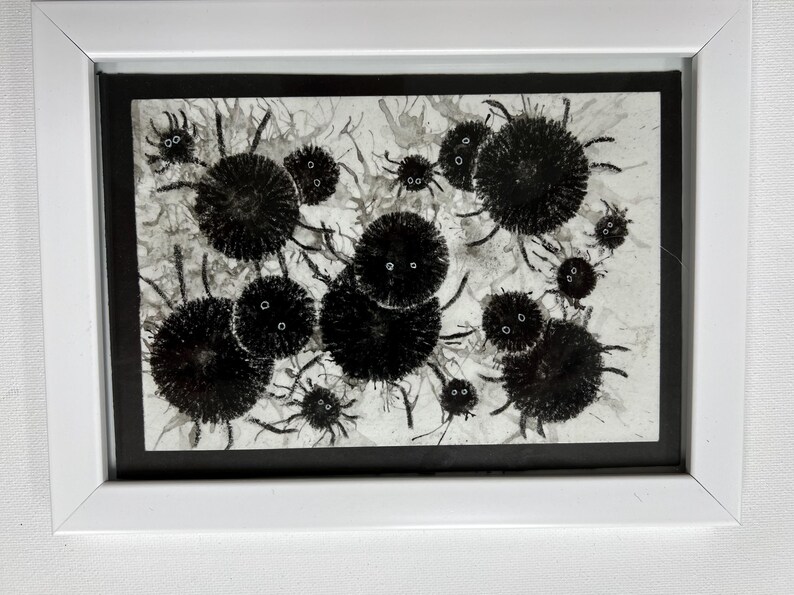 Fuzzball Shaped Spiders, Watercolor Drawing Framed Glass - Etsy