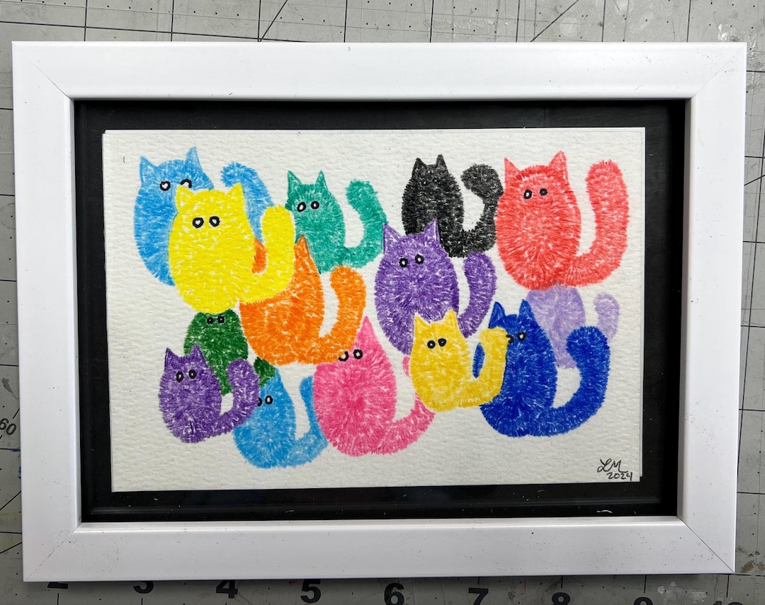 Oval Cats Watercolor Drawing Framed - Etsy