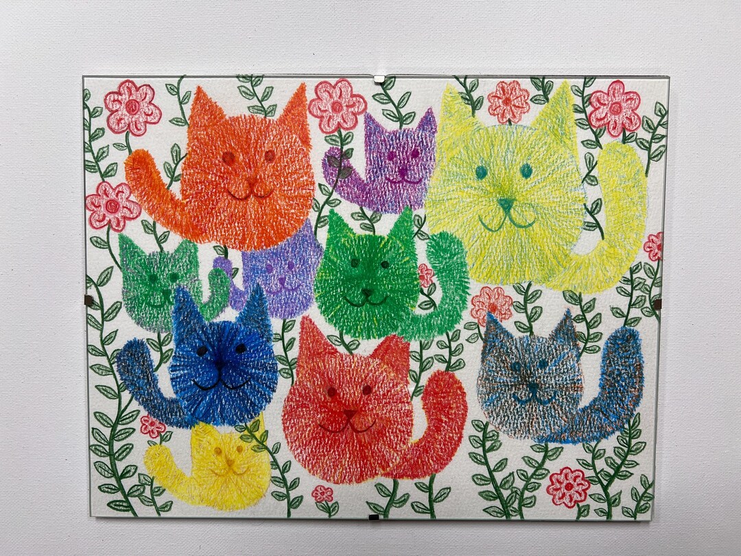 Fuzzball Shaped Cats, Watercolor Drawing Framed - Etsy