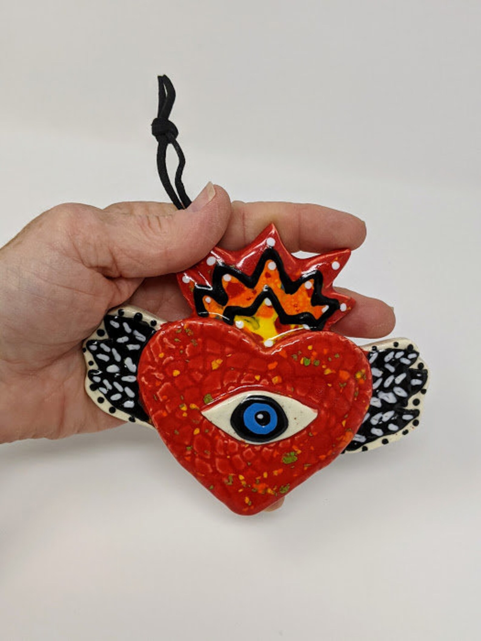 Sacred heart evil eye ornament set of 3 mini works of art | Etsy