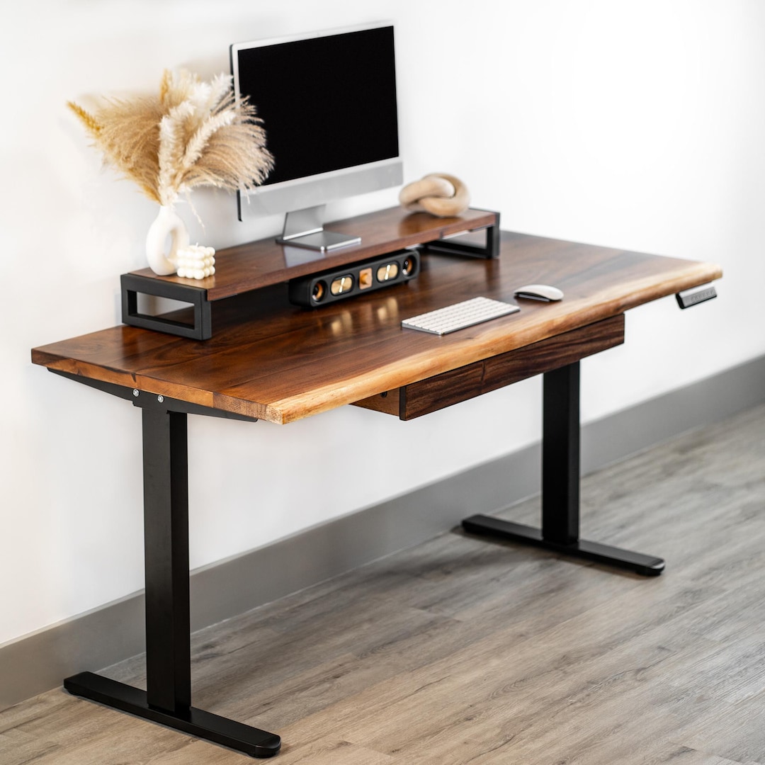Walnut Standing Desk With Drawer Option - Live Edge Solid Wood Desk ...