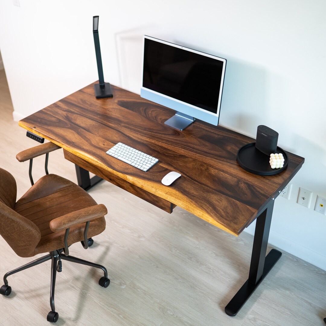 Standing Desk With Drawer Live Edge Wood Desk Solid Walnut Sit Stand ...