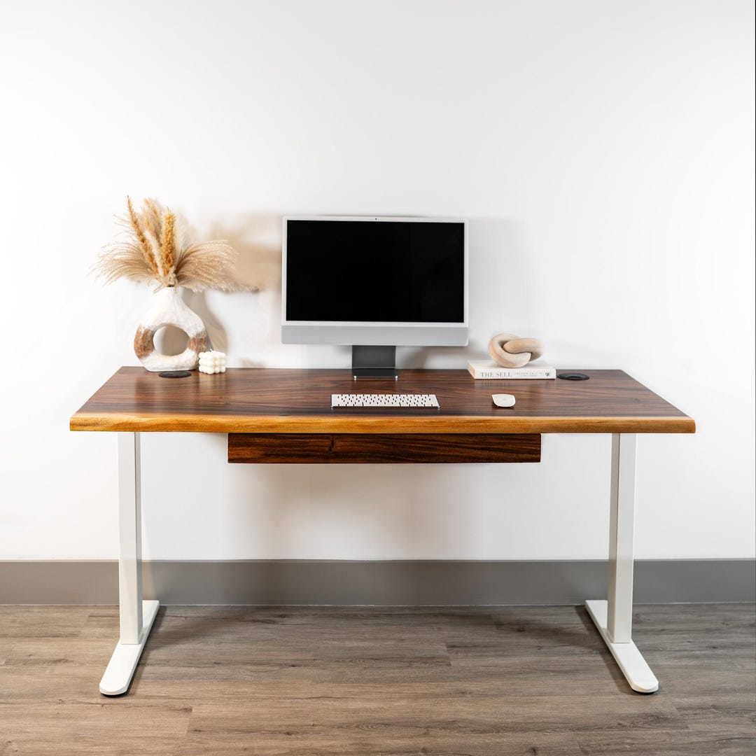 Standing Desk - Walnut Desk | Live Edge Desk With Drawer | Sit Stand ...