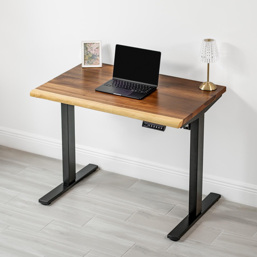 Small Walnut Standing Desk - Compact Live Edge Solid Wood Desk ...