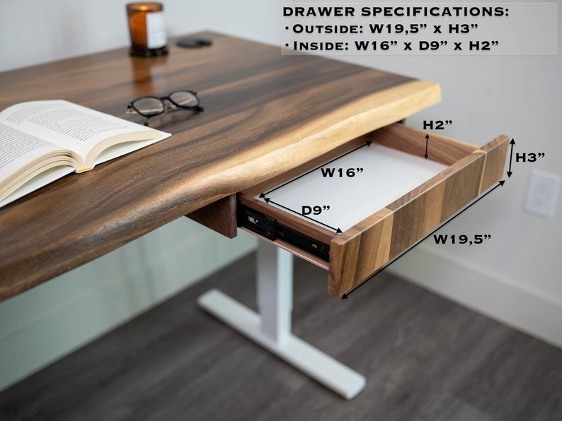 Live Edge Walnut Standing Desk Sit Stand Desk With Drawer - Etsy