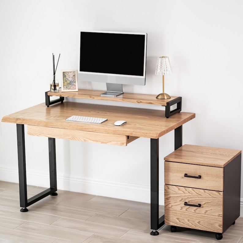 White Oak Live Edge Computer Desk With Drawer Option - Solid Wood ...