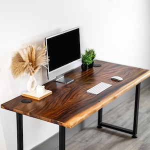 Walnut Live Edge Computer Desk With Drawer Option - Solid Wood Desk ...