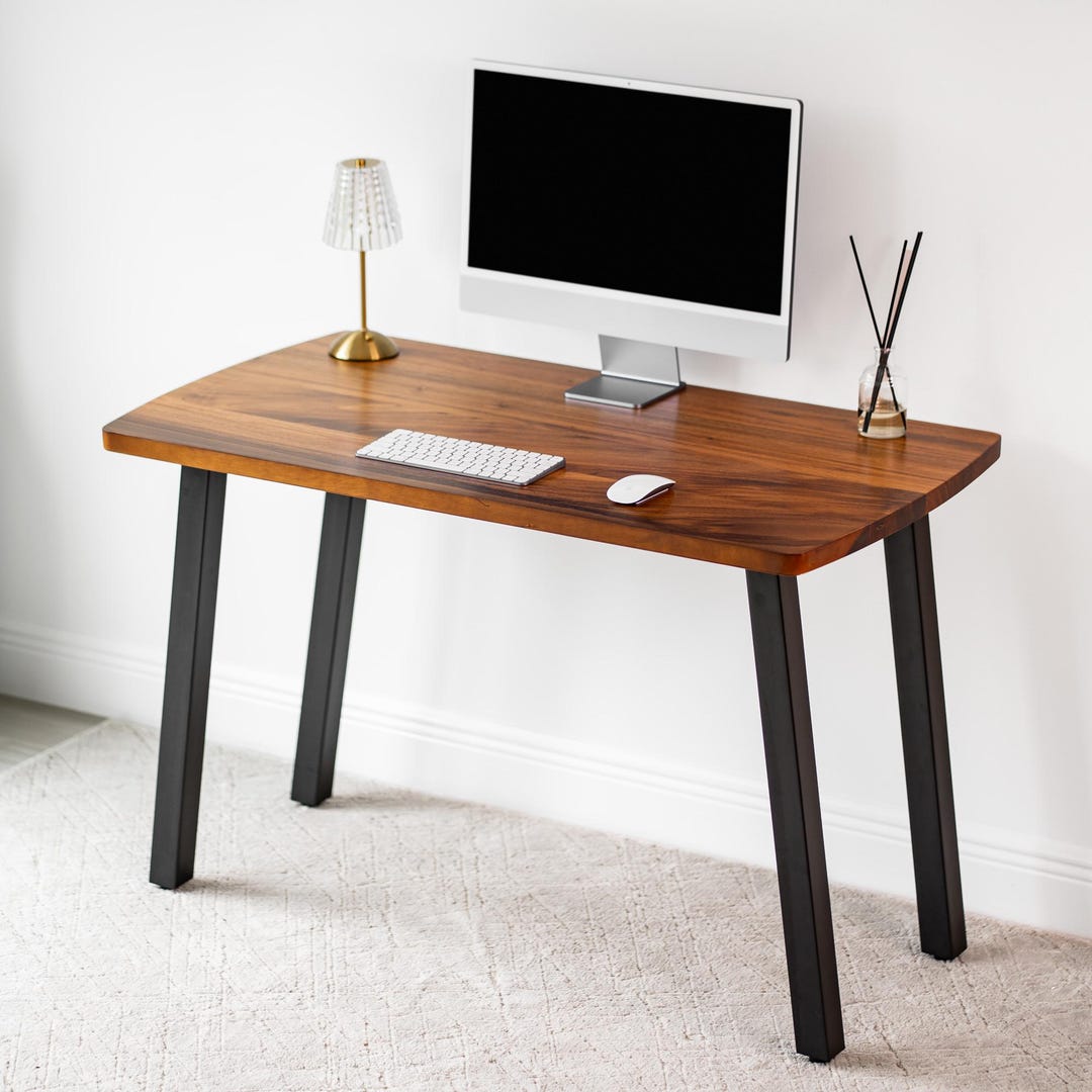 Extra Deep Walnut Computer Desk - Solid Wood Desk With Modern Metal ...