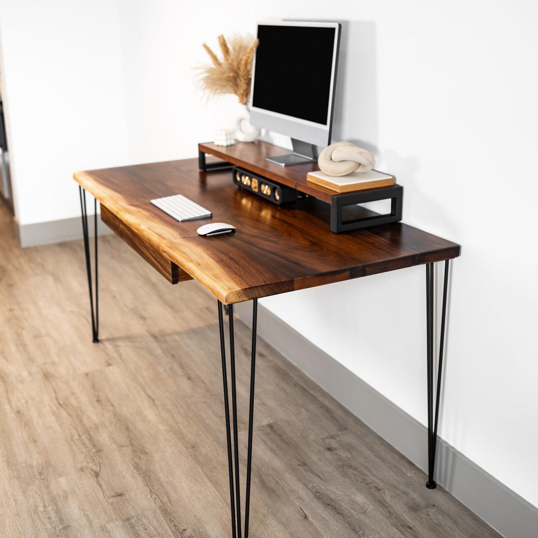 Live Edge Walnut Desk - Solid Wood Computer Desk With Drawer Storage ...