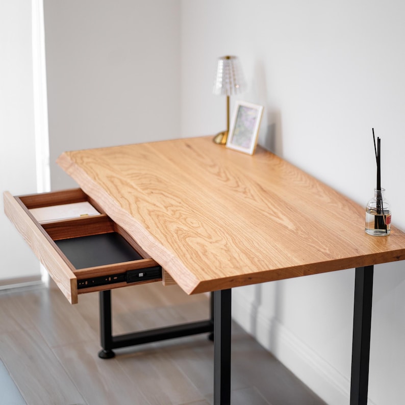 White Oak Live Edge Computer Desk With Drawer Option - Solid Wood ...