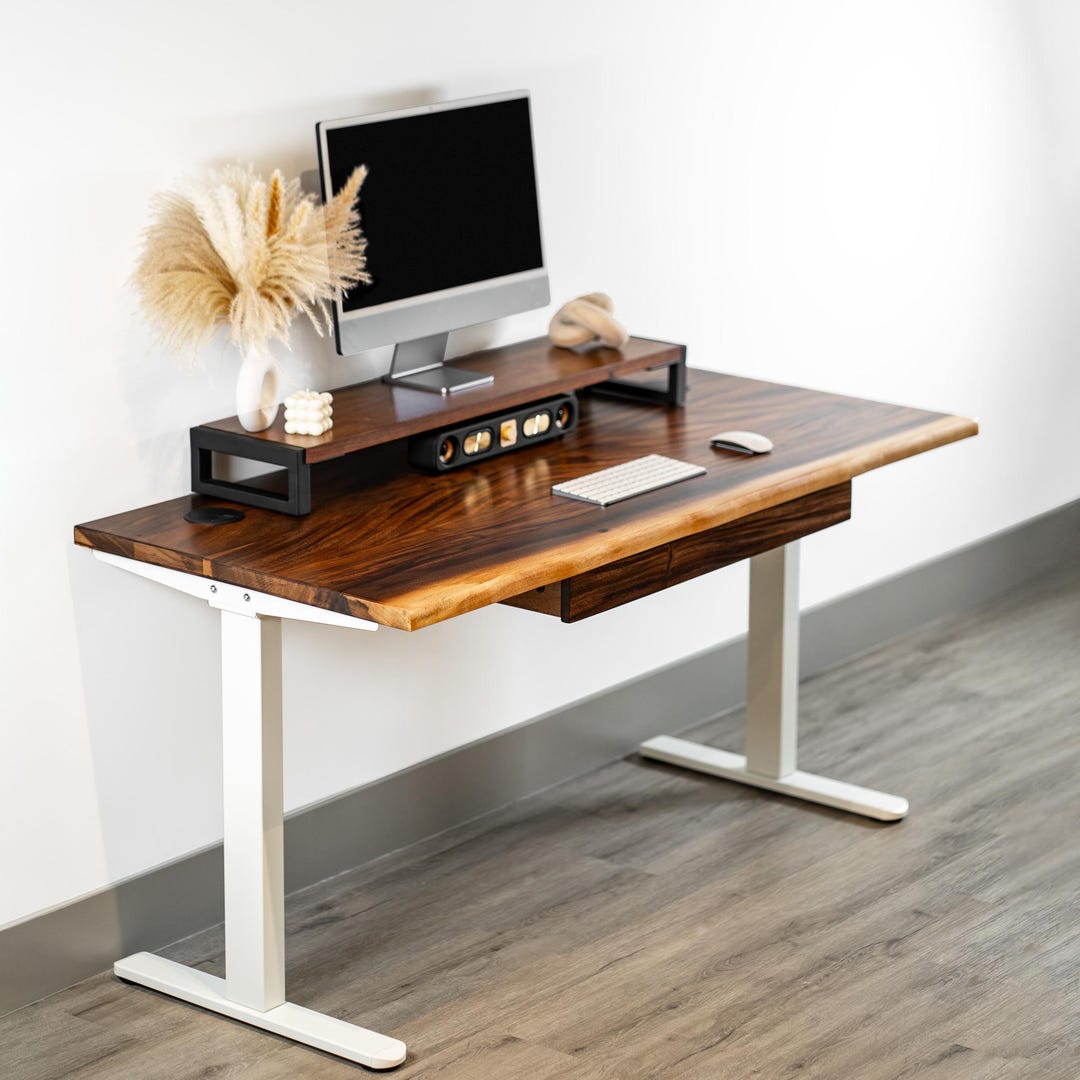 Walnut Standing Desk With Drawer Option - Live Edge Solid Wood Desk ...