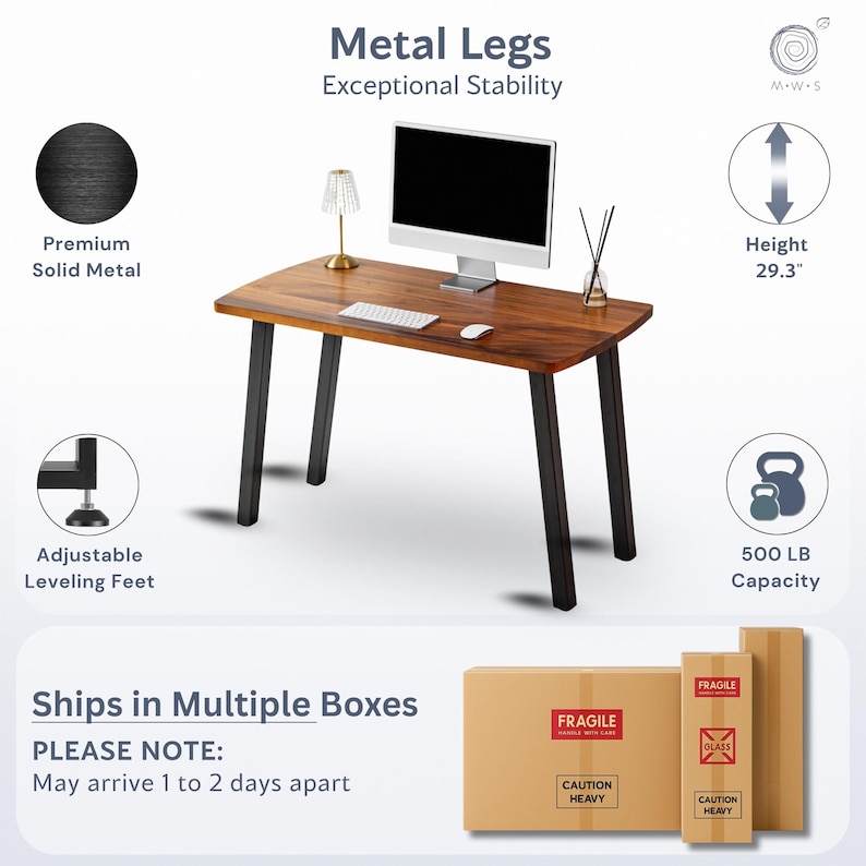 Extra Deep Walnut Computer Desk - Solid Wood Desk With Modern Metal ...
