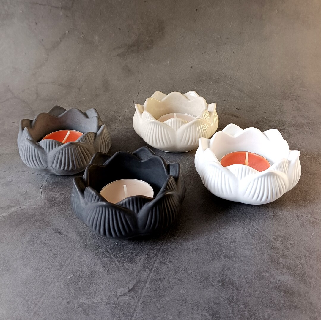 Lotus Plaster Tea Light Holder: Rustic Home Decor Gift - Etsy