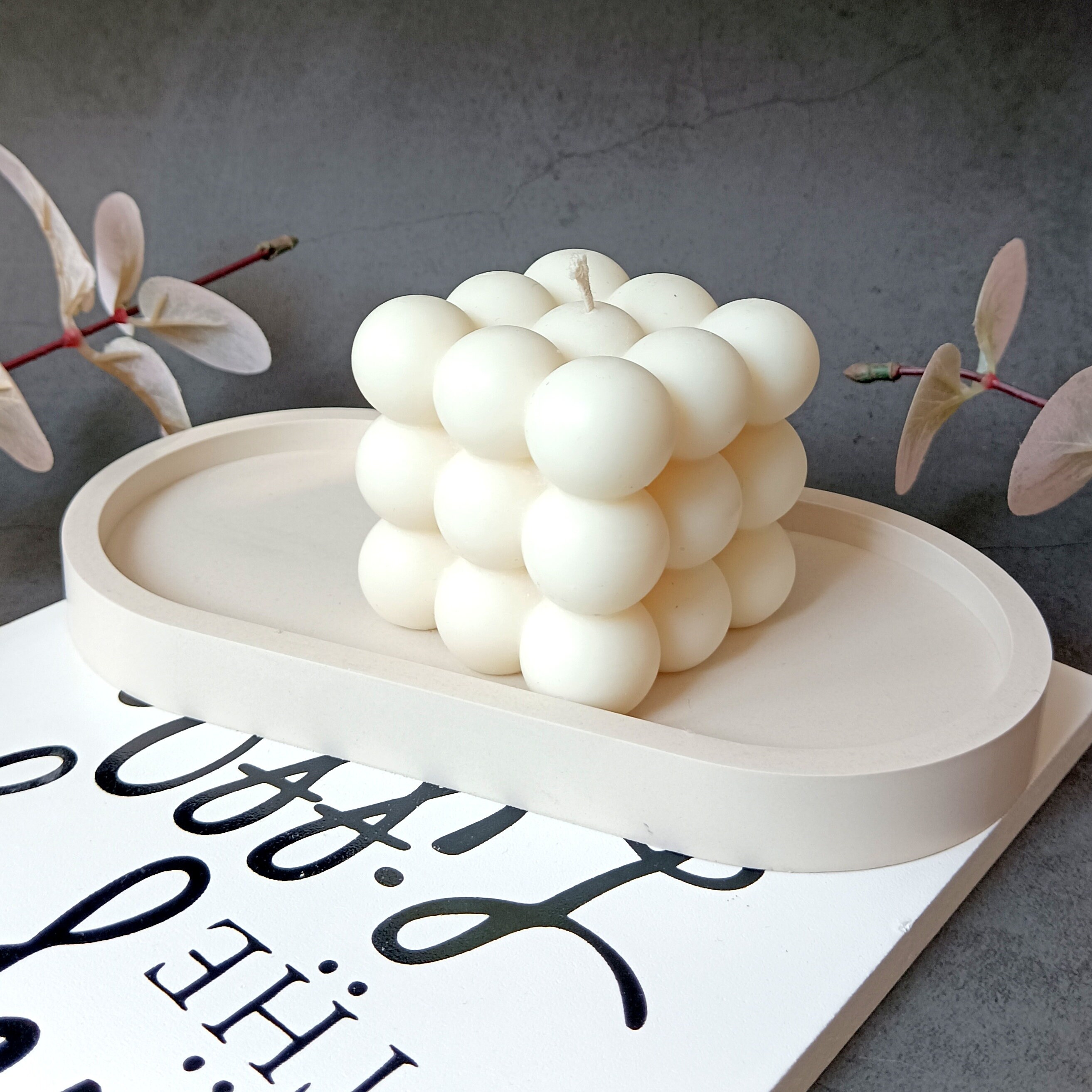 Soy Wax Bubble Cube Candle Gift Set: Handmade Concrete Tray - Etsy