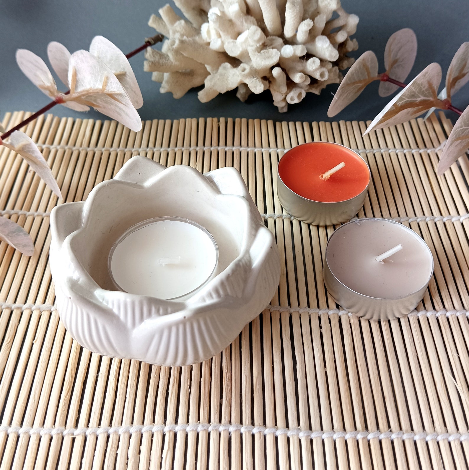 Flower Tea Light Holder Concrete Tealight Candle Holder - Etsy