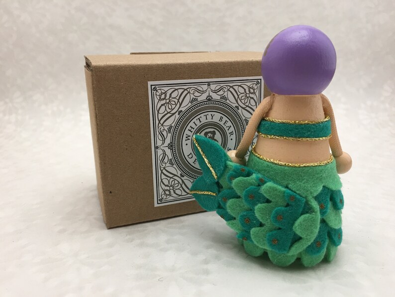 Mermaid, Wooden Peg Mermaid, Handmade, Wool Felt Mermaid Figure, 3 1/2 ...