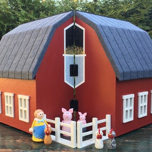 Wooden Toy Barn, Red Handcrafted Wood Barn, Pretend Play Farm Set - Etsy
