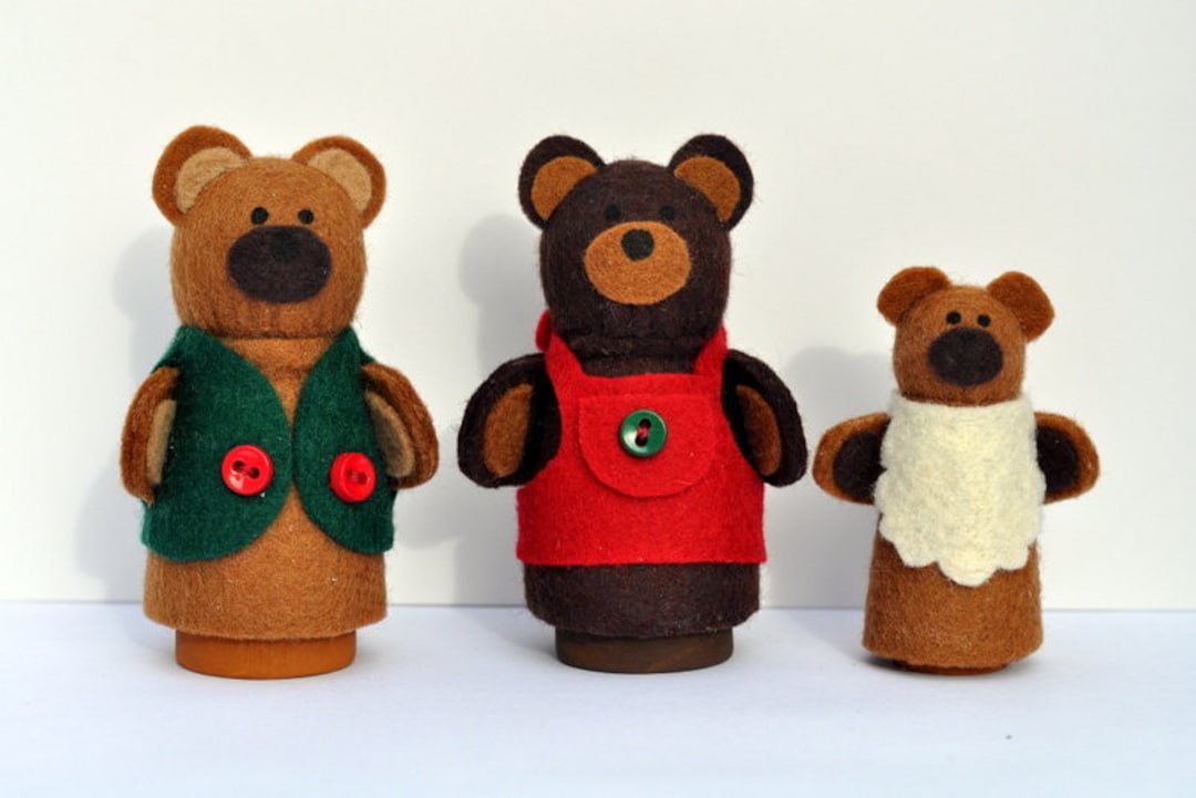 Wooden Peg Bears, Family of 3, Handmade, Wooden Peg Animals, Animal Peg ...