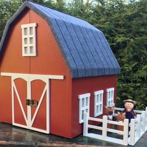 Red Toy Barn With 13 Peg Farm Animals, Farmer and Wife, Handmade Wood ...