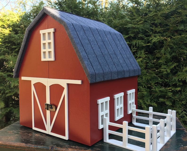 Wooden Toy Barn, Red Handcrafted Wood Barn, Pretend Play Farm Set - Etsy