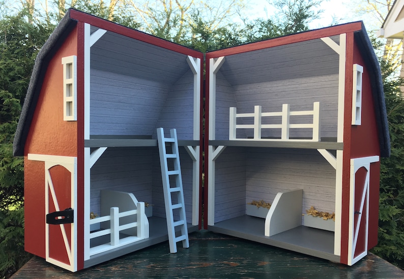 Wooden Toy Barn, Red Handcrafted Wood Barn, Pretend Play Farm Set - Etsy