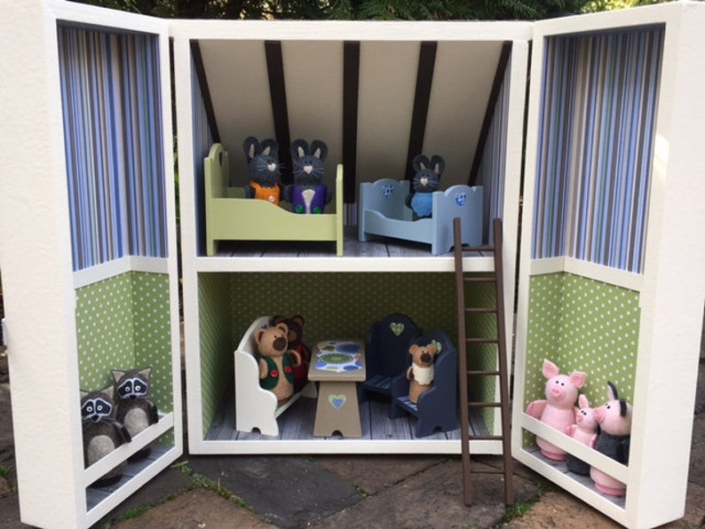 Handcrafted Doll House Cottage W/6 Pieces of Furniture, Wooden Peg ...