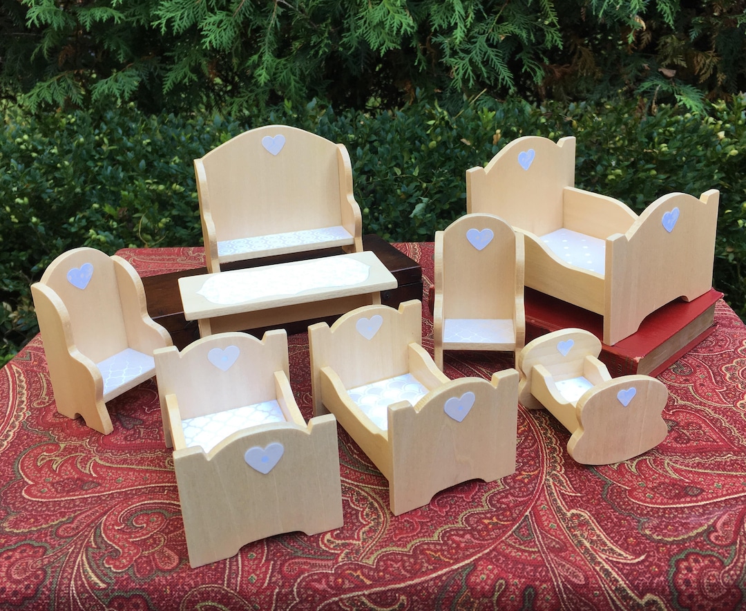 Dollhouse Miniature Furniture, Handcrafted, Natural Finish, 8 Pieces of ...