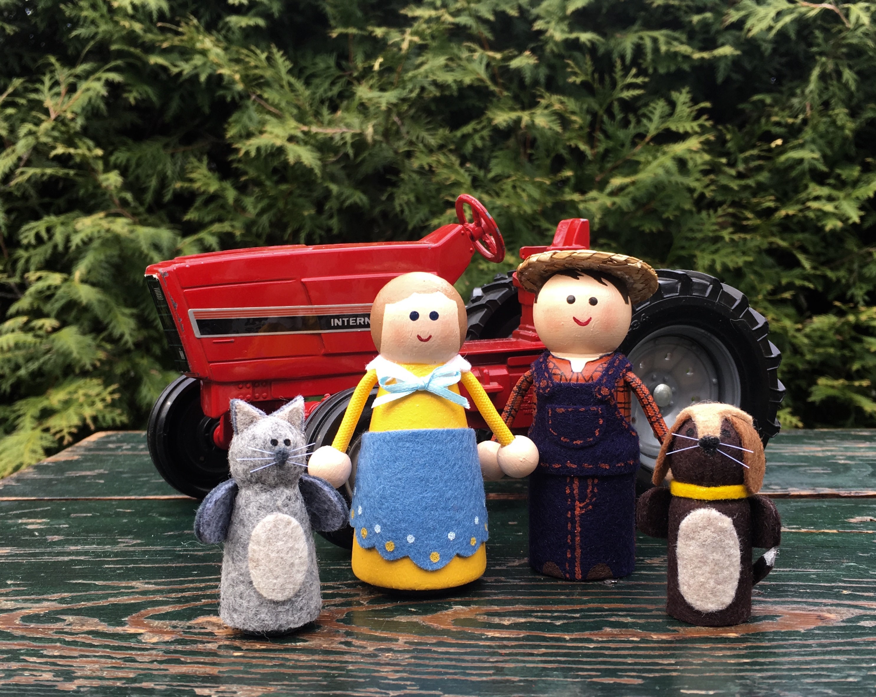 Red Toy Barn With 13 Peg Farm Animals, Farmer and Wife, Handmade Wood ...