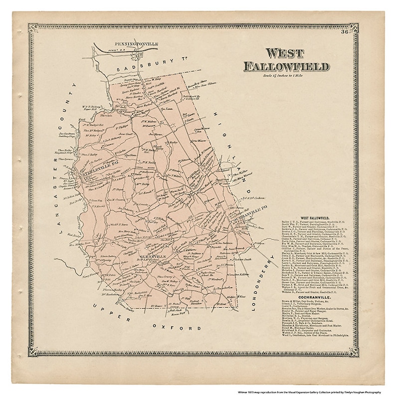 West Fallowfield, PA Witmer 1873 Map Reproduction - Etsy