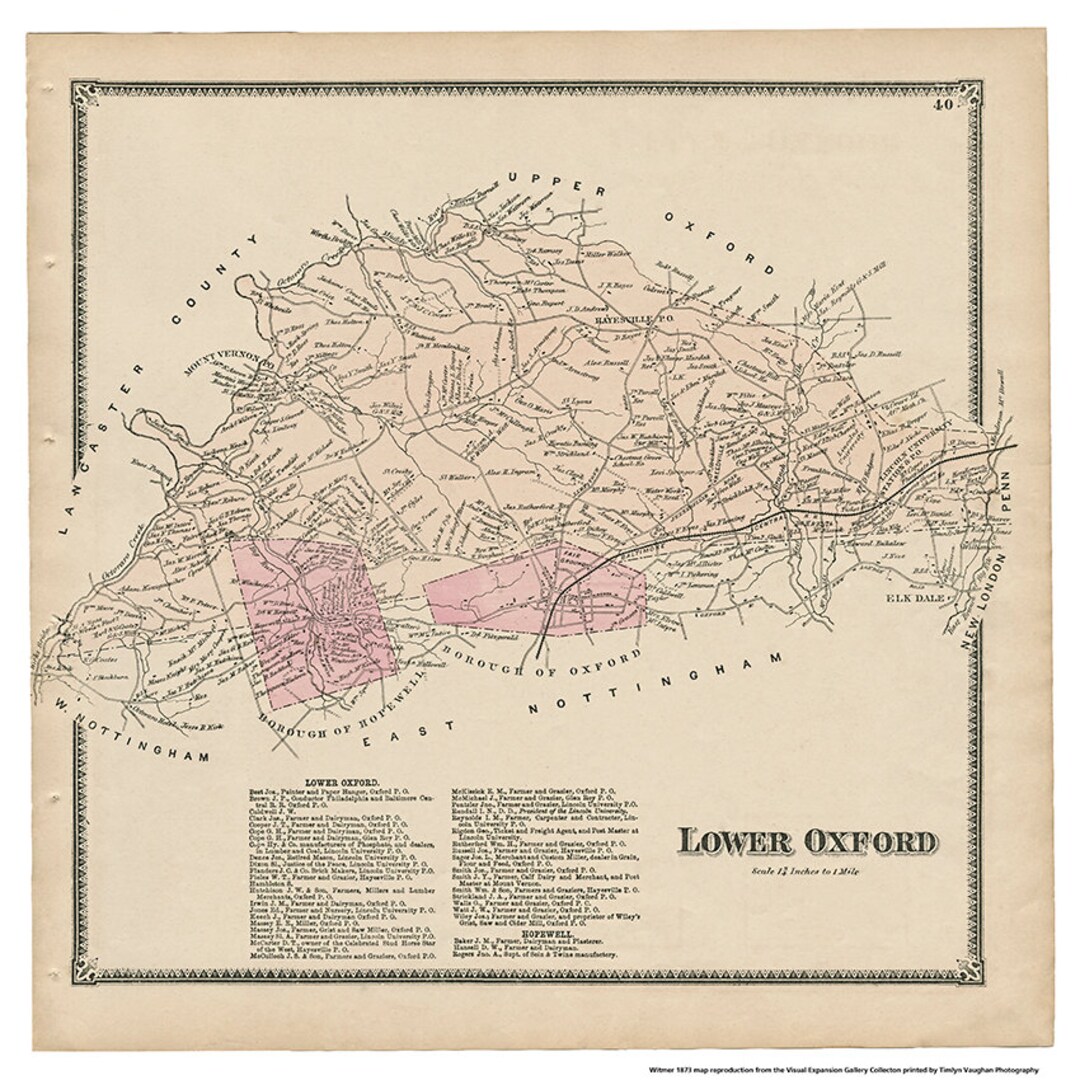 Lower Oxford, PA Witmer 1873 Map Reproduction - Etsy
