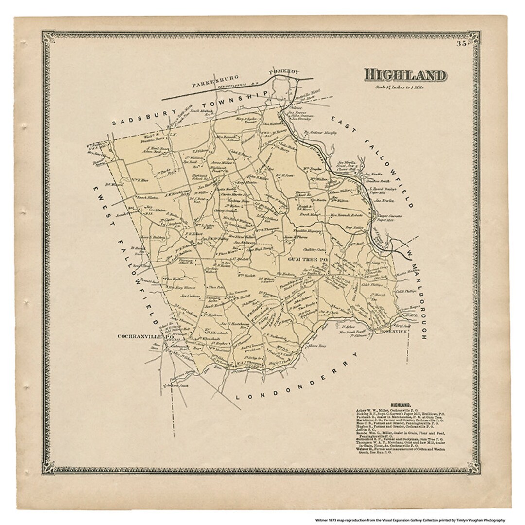 Highland, PA Witmer 1873 Map Reproduction - Etsy