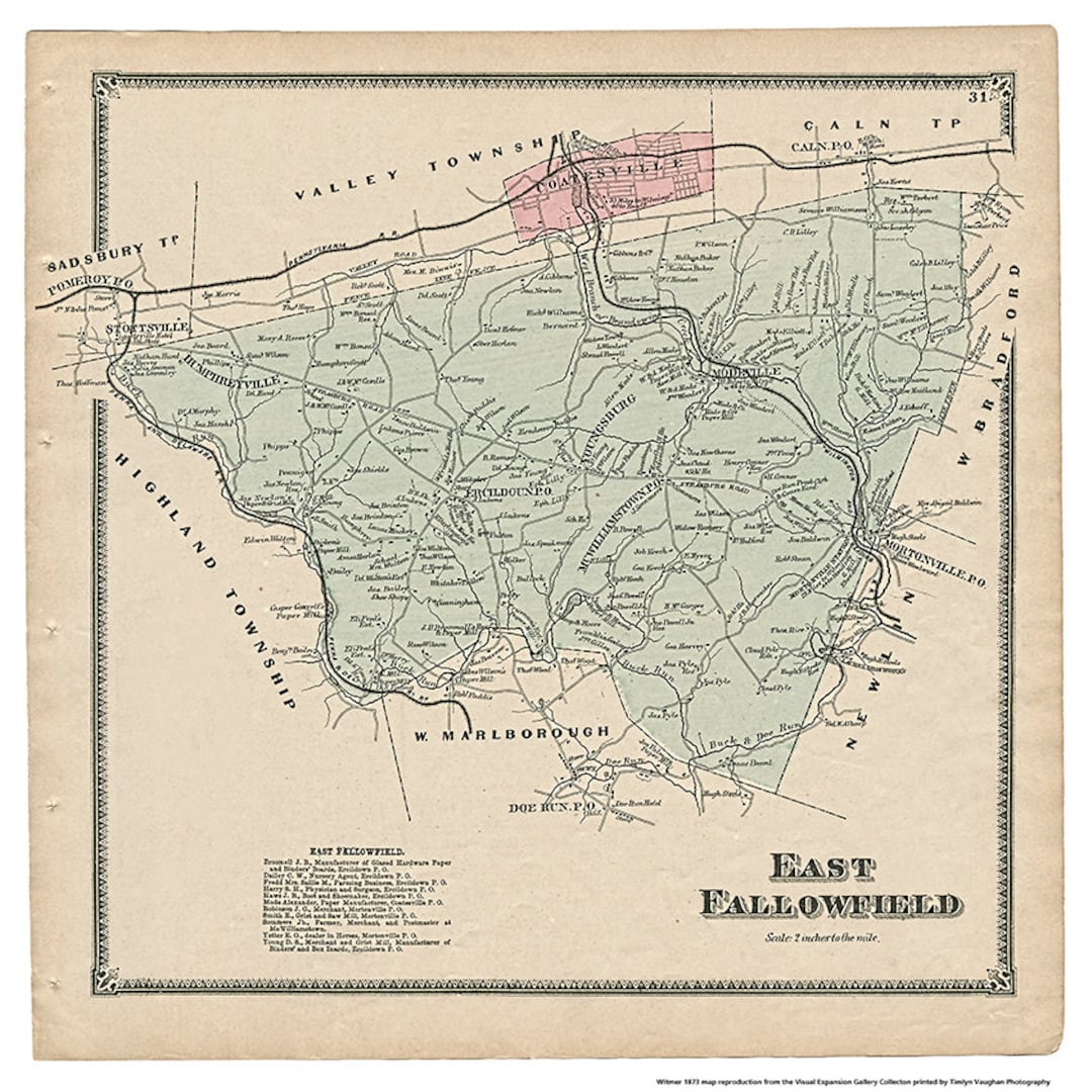 East Fallowfield, PA Witmer 1873 Map Reproduction - Etsy