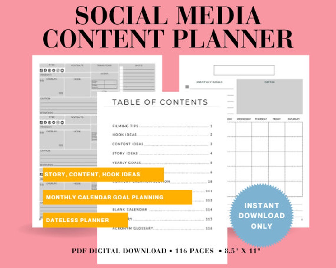 Social Media Content Planner (instant Digital Download) - Etsy