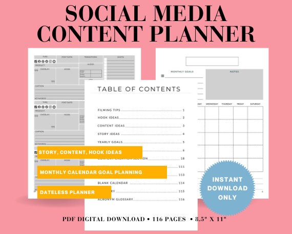Social Media Content Planner (instant Digital Download) - Etsy