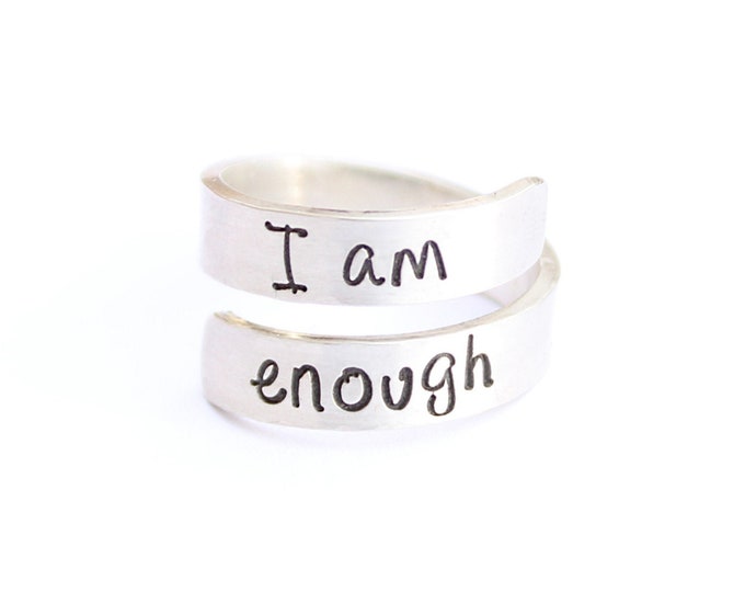 I Am Enough Wrap Ring, 925 Sterling Silver, Hand Stamped, Personalized ...