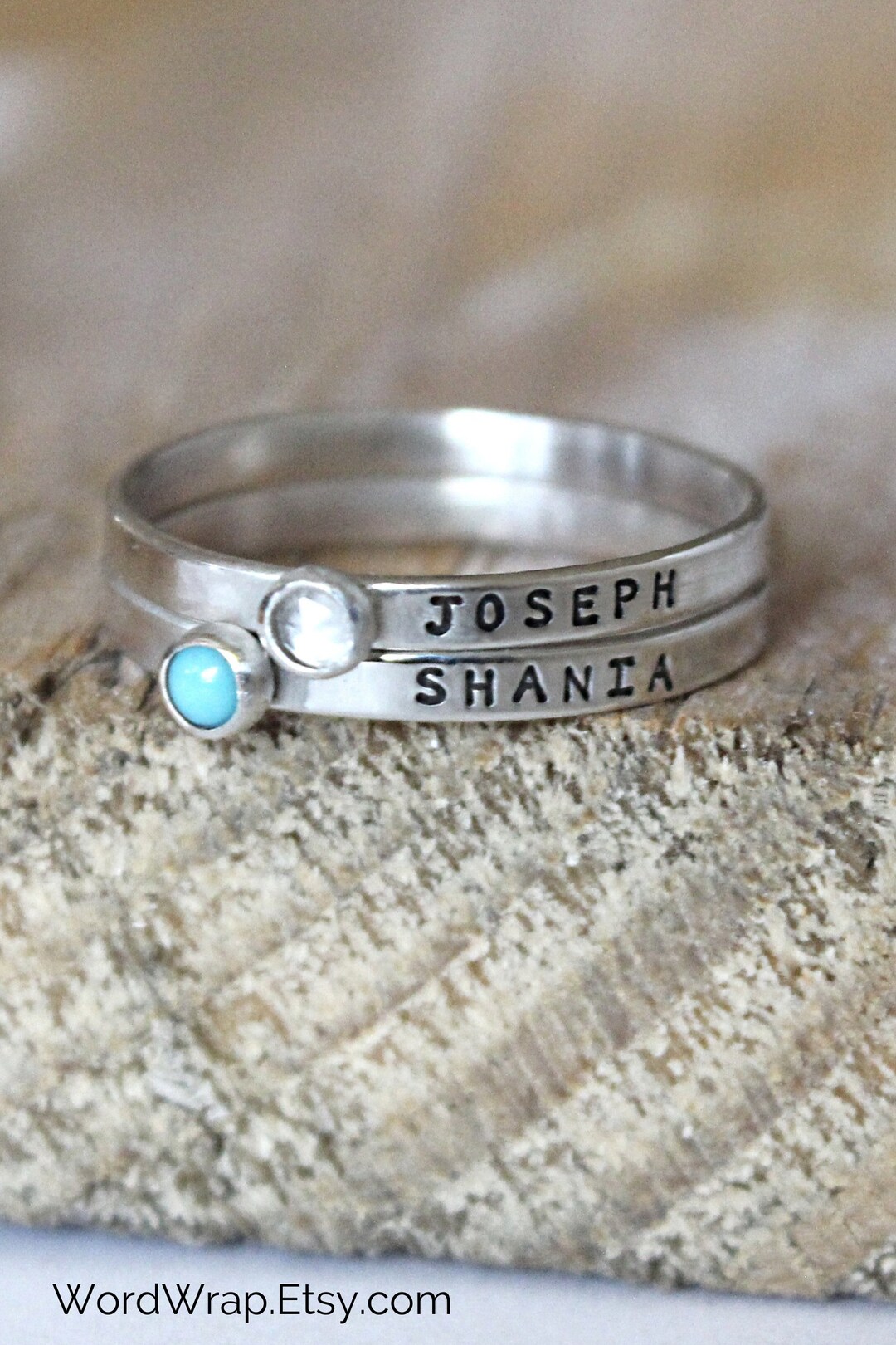 Personalized Stackable Name Rings With Birthstones - 925 Sterling ...