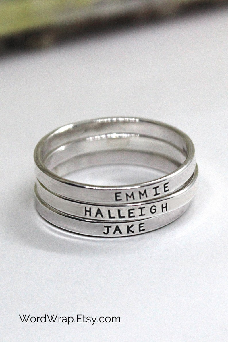Minimalist Personalized Stacking Name Rings - 925 Sterling Silver ...