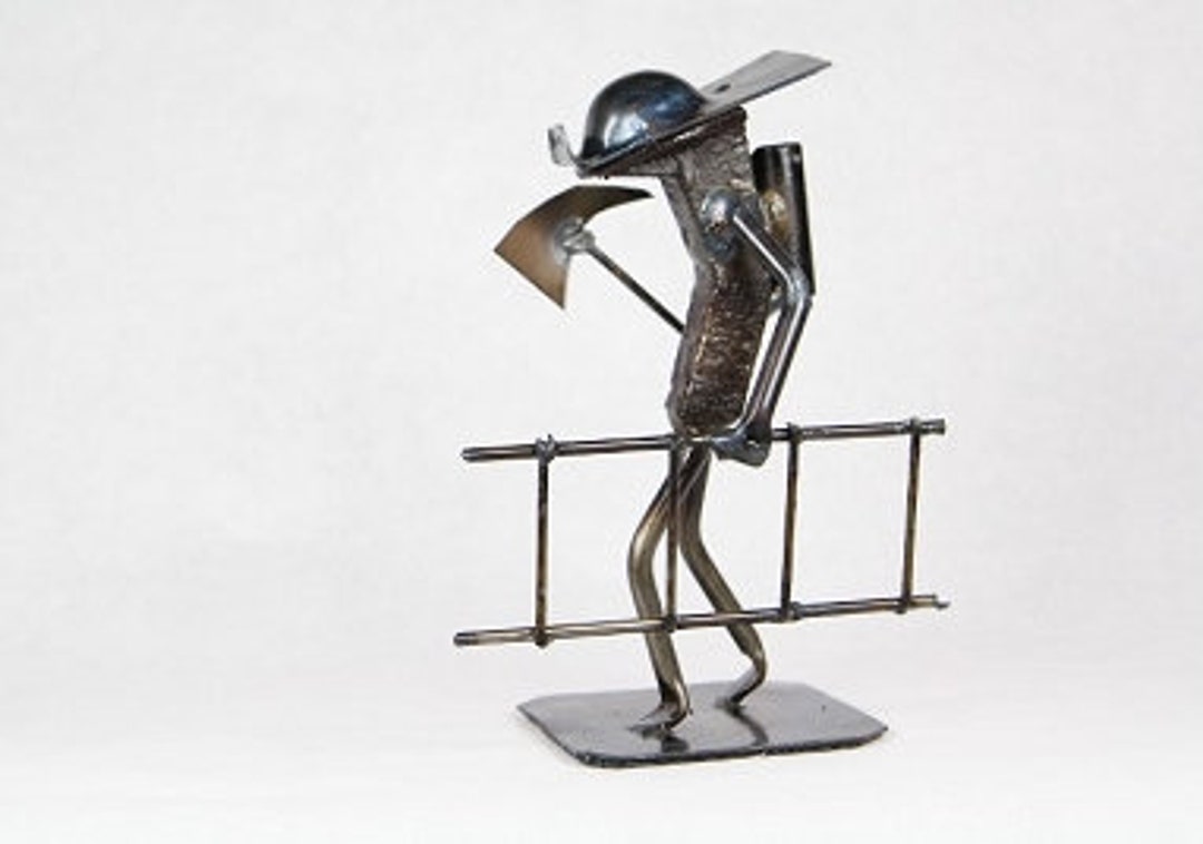 Fireman | Metal Art | Fireman Figurine | Railroad Spike Art | Metal Art ...