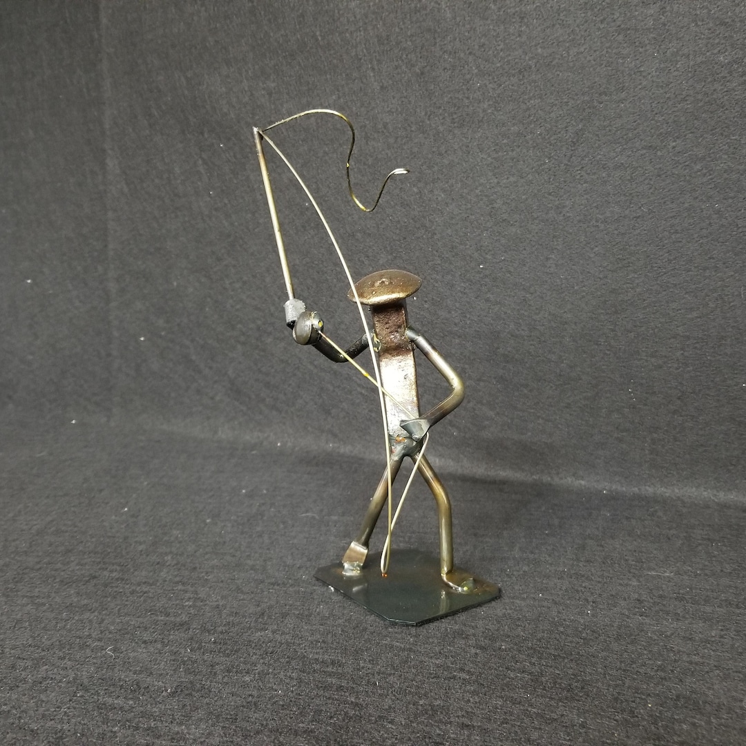 Fly Fisherman | Metal Art | Fisherman Figurine | Railroad Spike Art ...
