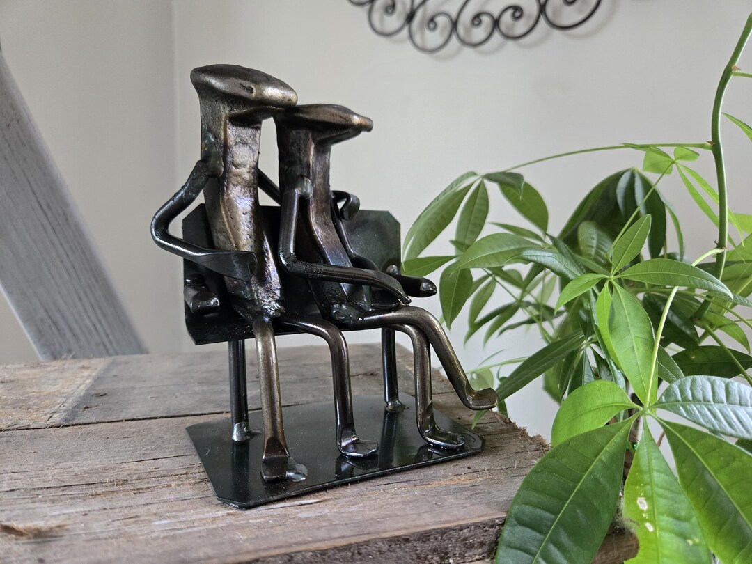 Couple on Bench | Metal Art | Couple Figurine | Railroad Spike Art ...