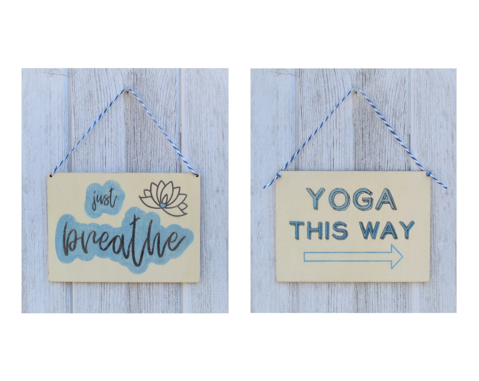 Reversible Wooden Sign, Just Breathe, Yoga This Way, FREE UK POSTAGE ...