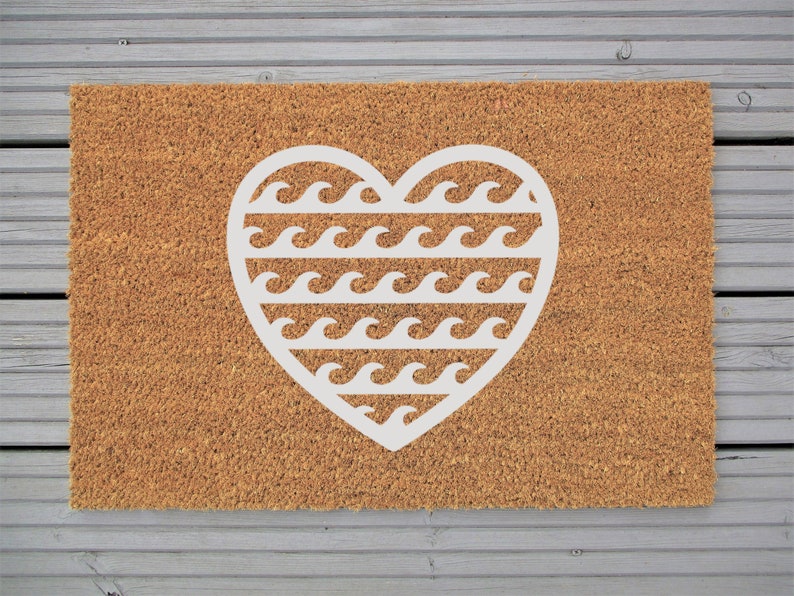 Heart Waves Coastal Door Mat, FREE UK POSTAGE, Coir Door Mat, Welcome ...