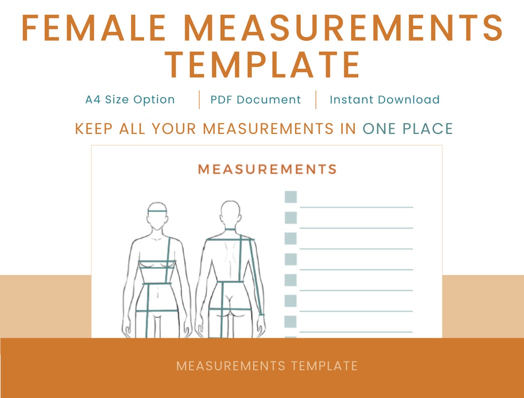 Female Body Measurements Template for Sewing | Body Chart | PDF Download - Etsy