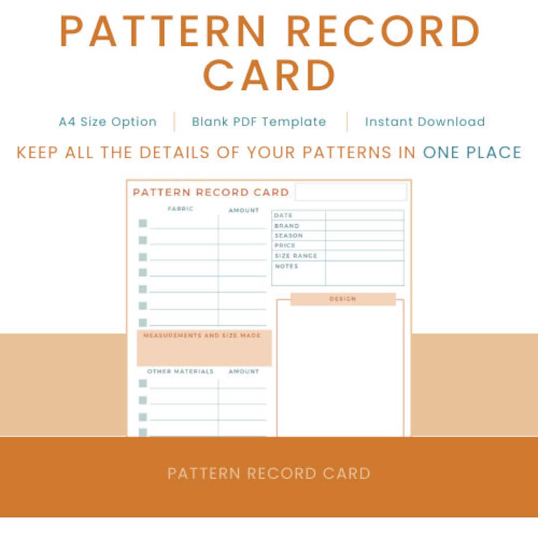 Pattern Record Card | Sewing Pattern Organiser | PDF Download - Etsy