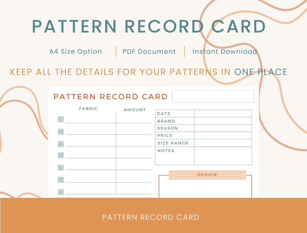 Pattern Record Card Sewing Pattern Organiser PDF Download - Etsy