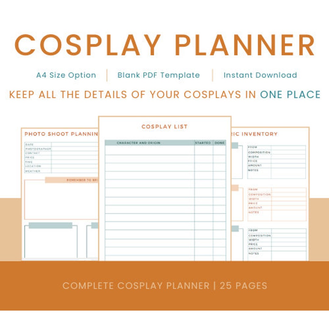Cosplay Planner | Cosplay Organiser | Costume | Digital Cosplay Planner ...