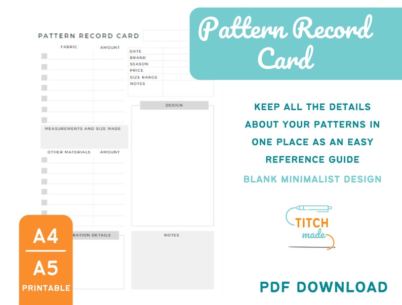 Pattern Record Card Sewing Pattern Organiser PDF Download - Etsy