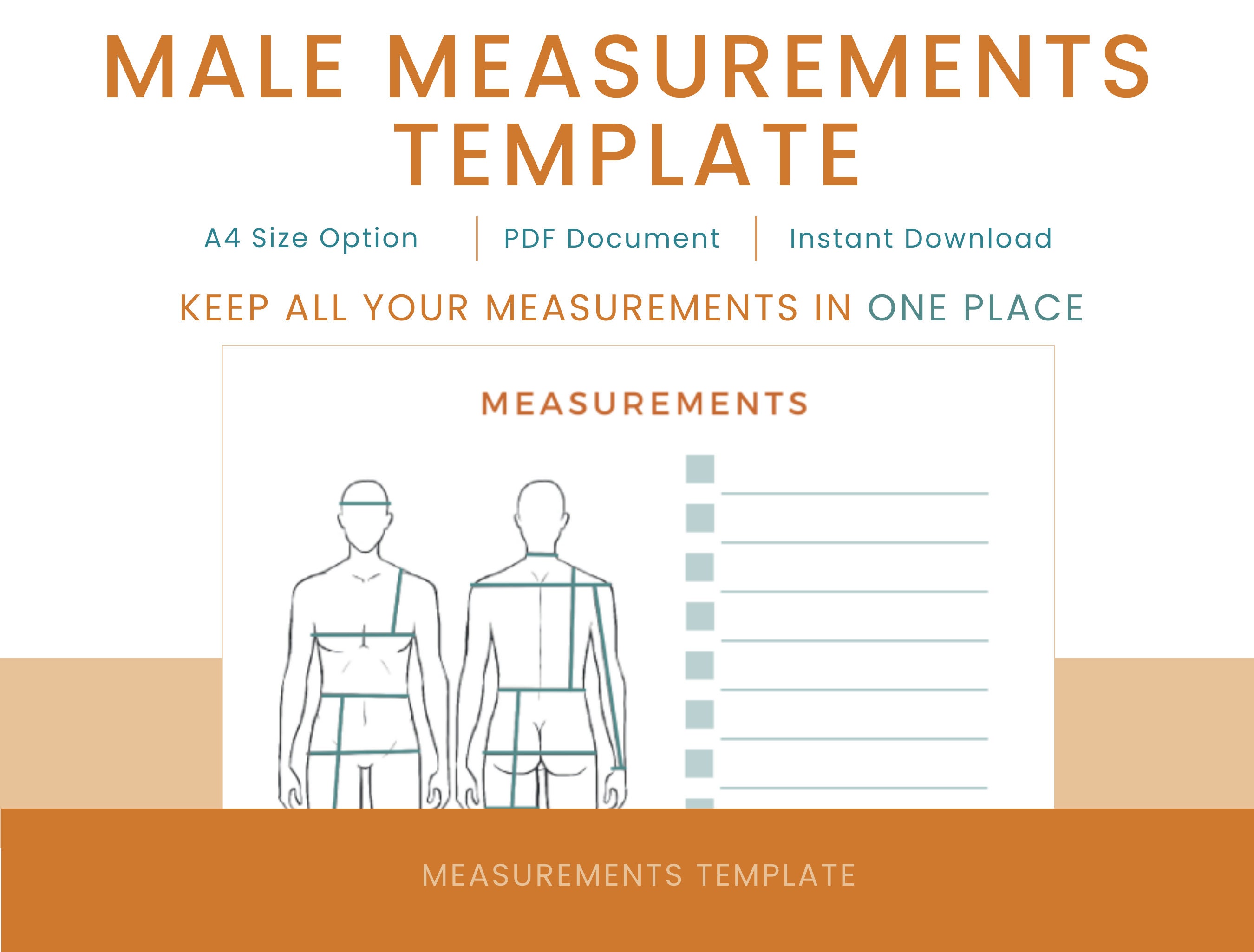 Male Body Measurement Template for Sewing PDF Download - Etsy