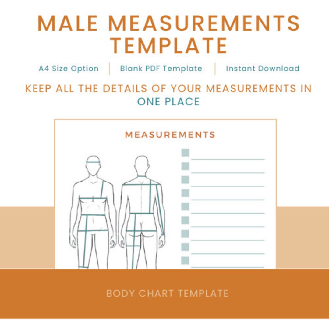 Male Body Measurement Template for Sewing | PDF Download - Etsy