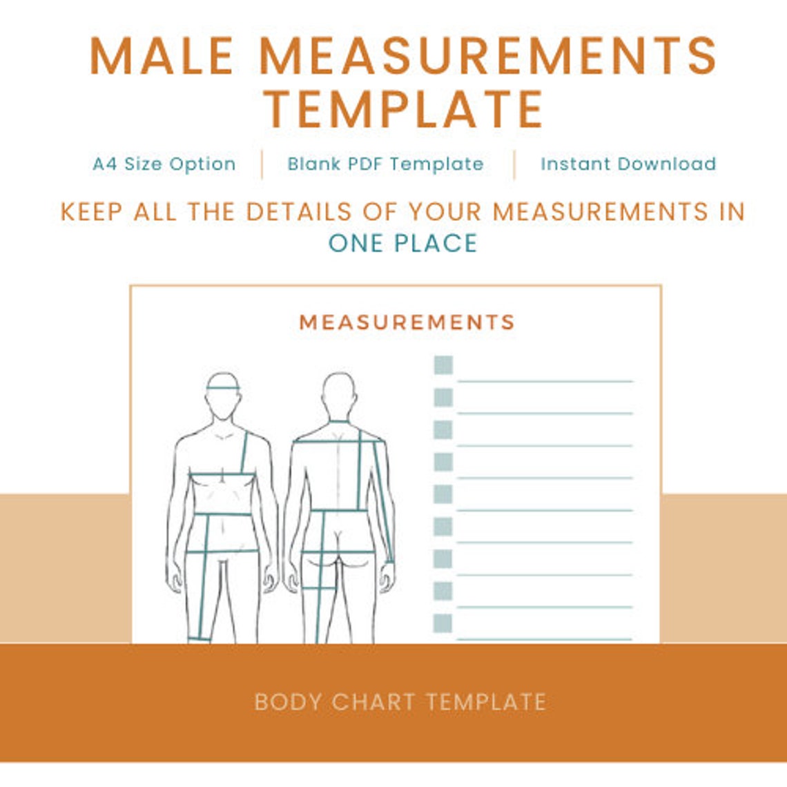 Male Body Measurement Template for Sewing | PDF Download - Etsy